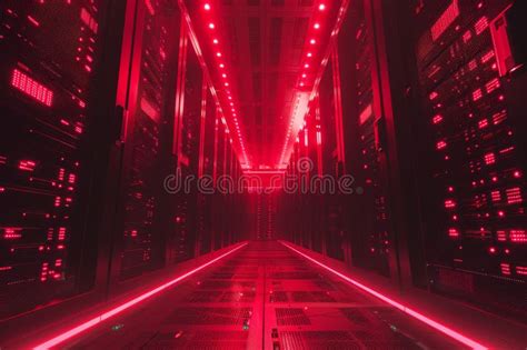 Shot Of Data Center With Multiple Rows Of Fully Operational Server Racks Neural Network Ai