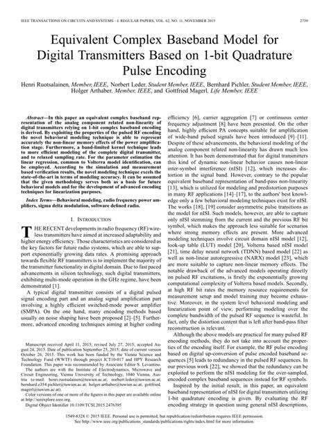 Pdf Equivalent Complex Baseband Model For Digital Transmitters Based On 1 Bit Quadrature Pulse