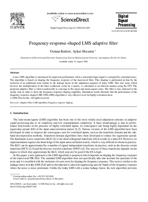 Pdf Frequency Response Shaped Lms Adaptive Filter