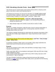 Calculating A Reorder Points Handout GREGORY RIGSBEE Calculating A Reorder Points