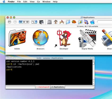 terminal finder interaction on os x