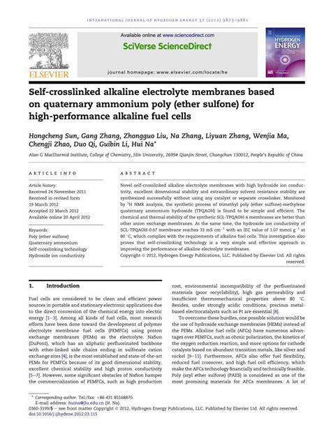 Pdf Self Crosslinked Alkaline Electrolyte Membranes Based On Quaternary Ammonium Poly Ether