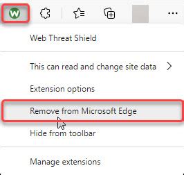 Uninstall Web Threat Shield Microsoft Edge