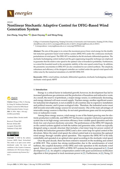 Pdf Nonlinear Stochastic Adaptive Control For Dfig Based Wind Generation System