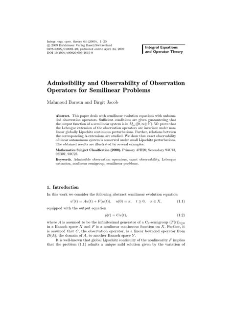 Integral Equations And Operator Theory Volume 64 Pdf Mathematical