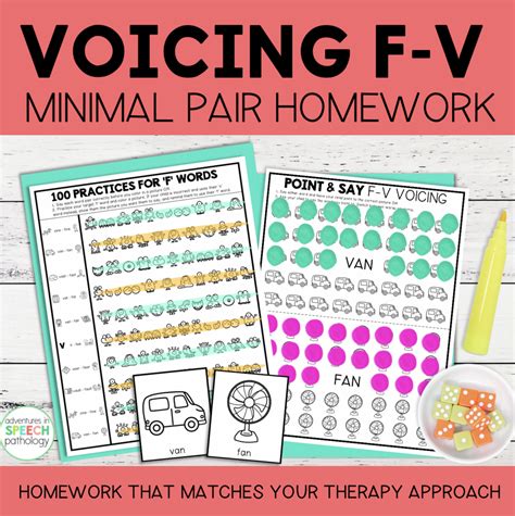 F-V Voicing Minimal Pairs Homework for Speech Therapy