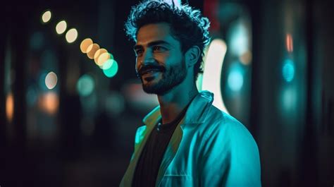 Premium Ai Image A Man Stands In The Dark With A Blue Light Behind Him