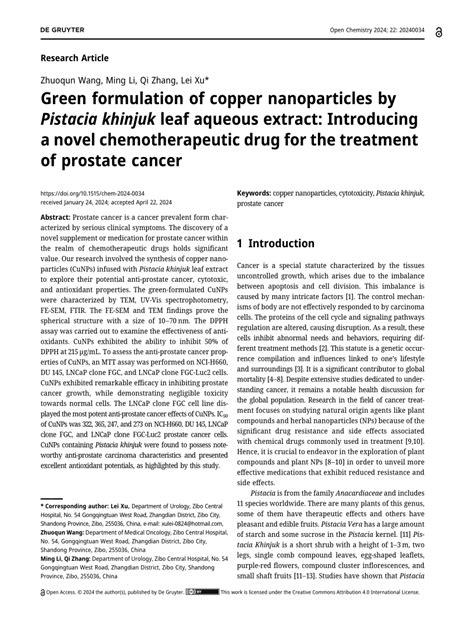 Pdf Green Formulation Of Copper Nanoparticles By Pistacia Khinjuk