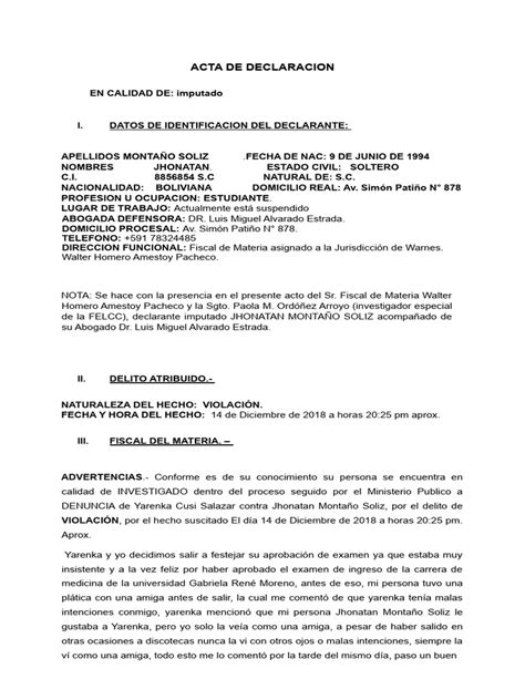 Declaracion Del Imputado Pdf