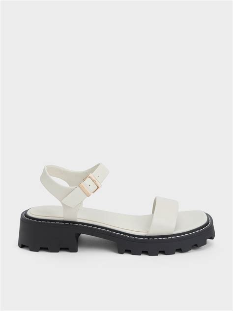 White Stitch Trim Buckled Sandals Charles And Keith Kh