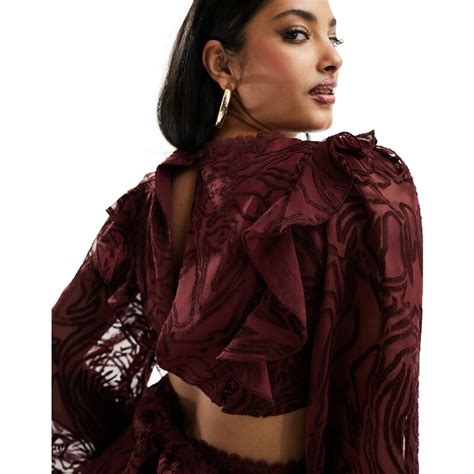 Asos Design Vestito Lungo Bordeaux Dévoré Con Cut Out In Vita E