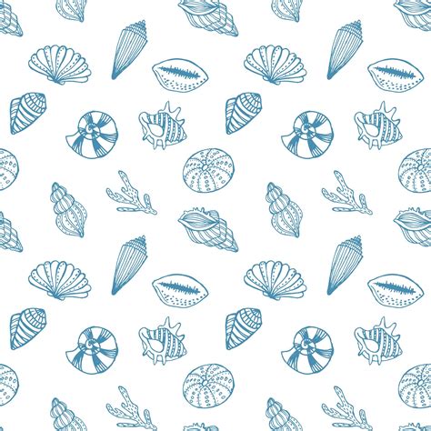 Premium Vector Seamless Pattern Contour Seashells On A White