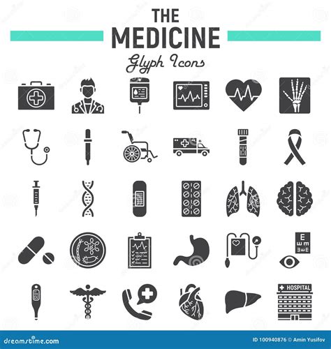 Medicine Glyph Icon Set Medical Signs Collection Stock Vector