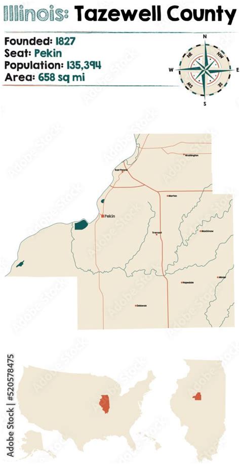 Large And Detailed Map Of Tazewell County In Illinois Usa Stock