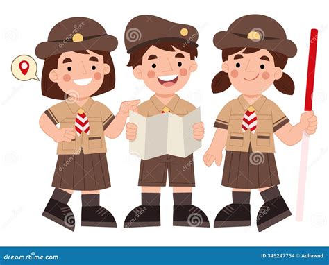 Indonesian Scout Girl Saluting Cute Kawaii Chibi Character Illustration Cartoon Vector