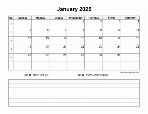 Download Blank Calendar 2025 With Space For Notes 12 Pages One Month