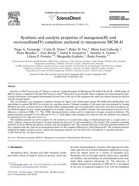Pdf Synthesis And Catalytic Properties Of Manganeseii And