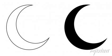 Outline Silhouette Crescent Moon Icon Set Isolated On White Background