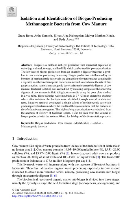 Pdf Isolation And Identification Of Biogas Producing Methanogenic