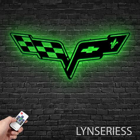 Corvette Logo Car Metal Sign Led Light Garage Man Cave Home Bar Decor