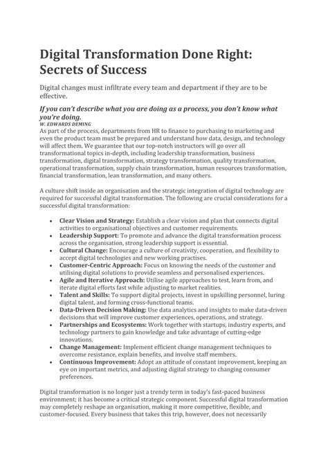 Digital Transformation Done Right Secrets Of Success Learn