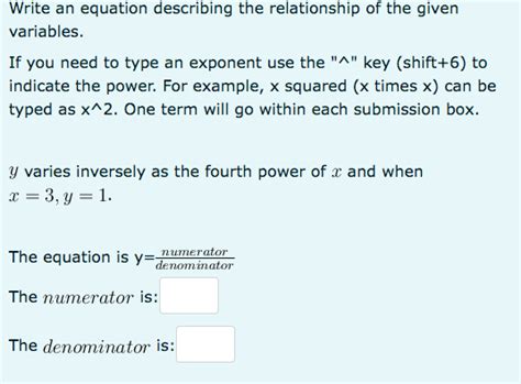 Solved Variables If You Need To Type An Exponent Use The Chegg Com