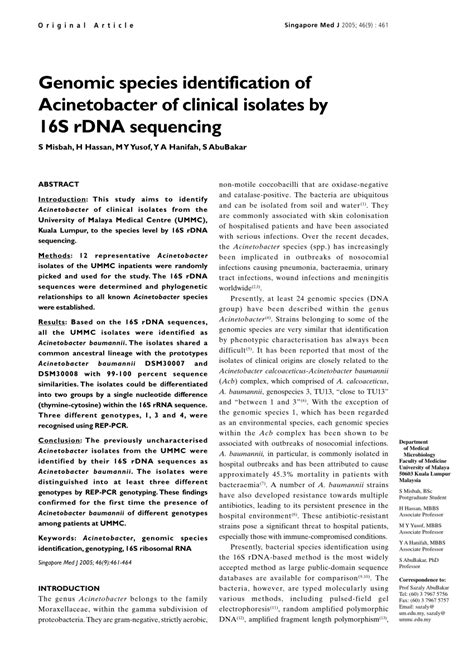 Pdf Genomic Species Identification Of Acinetobacter Of Clinical