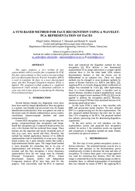 Pdf A Svm Based Method For Face Recognition Using A Wavelet Pca