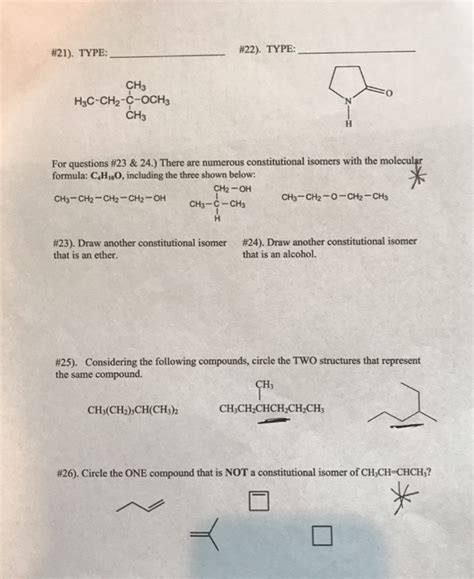 Solved #22). TYPE: #21). TYPE: . 0% H3C-CH2"C-OCH3 CH3 For | Chegg.com