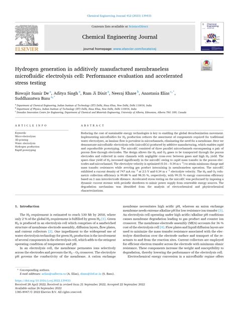 PDF Hydrogen Generation In Additively Manufactured Membraneless Microfluidic Electrolysis Cell