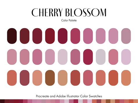Cherry Blossom Procreate Color Palette With Hex Codes Adobe Etsy