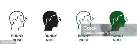 염증 통증 기호 컬렉션 비염 알레르기 코 점액 픽토그램 콧물 라인과 실루엣 아이콘 세트 코 통증 가려움 의료 포스터에 대 한 아이콘입니다 고립된 벡터 그림 감기와 독감에