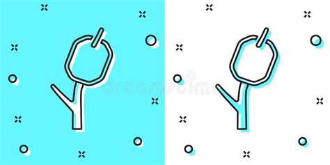 Black Line Marshmallow On Stick Icon Isolated On Green And White Background Random Dynamic