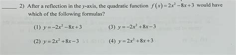 Solved After A Reflection In The Y Axis The Quadratic Function F