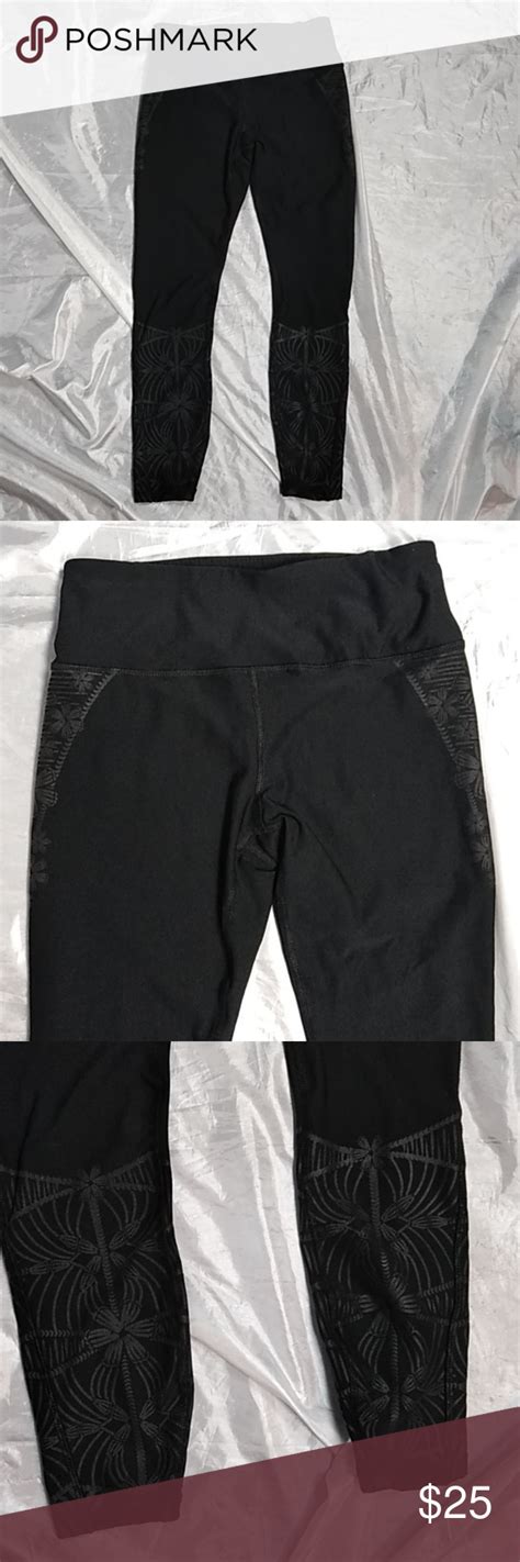 Rbx Leggings Size S Black Full Length Leggings With Metallic Floral