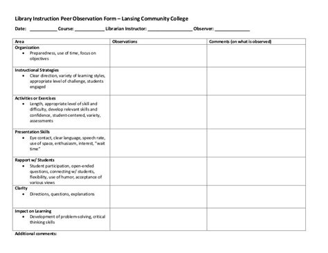 Classroom Observation Form