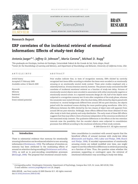 Pdf Erp Correlates Of The Incidental Retrieval Of Emotional Information
