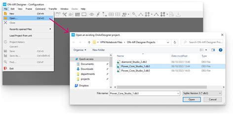 Power Core Open An Existing Project