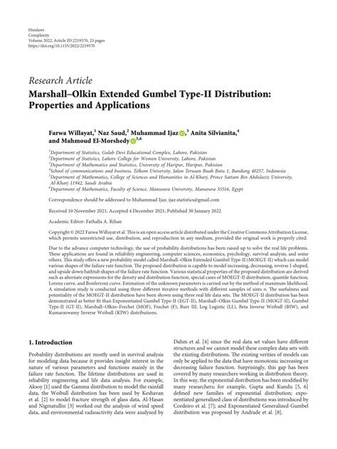 [pdf] Marshall Olkin Extended Gumbel Type Ii Distribution Properties And Applications