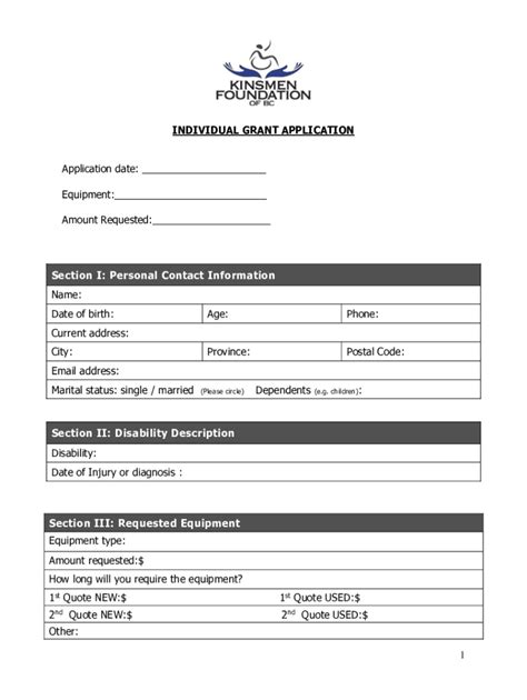 Fillable Online 1 INDIVIDUAL GRANT APPLICATION Fax Email Print