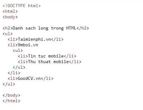 Danh S Ch List Trong Html C Ph P V D C Ch S D Ng