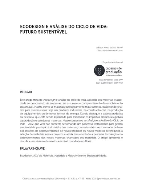 Vista Do Ecodesign E AnÁlise Do Ciclo De Vida Futuro SustentÁvel Pdf