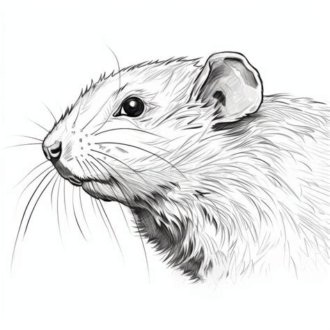 Hyper Detailed Sketch Of A Rat Head With Teeth Stock Illustration