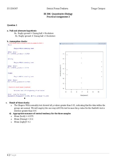 S11206367 Practical 2 Bi206 Bi 206 Quantitative Biology Practical