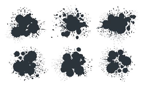 추상 잉크 스플래시 검은 페인트 방울과 반점 지저분한 잉크 튄 자국 잉크 그런 지 방울 실루엣 플랫 벡터 일러스트 레이 션 세트 흩뿌려진에 대한 스톡 벡터 아트 및 기타