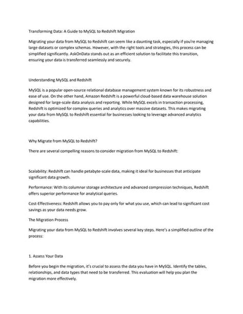 Seamless Mysql To Redshift Migration Your Essential Guidepdf