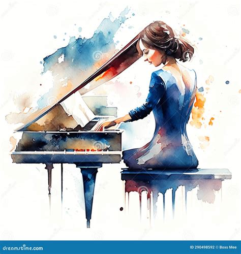 Pianist Playing A Grand Piano Digital Watercolor Illustration Painting