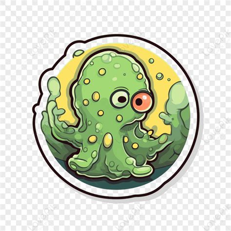 동그라미에 녹색 문어 스티커 일러스트상표만화공포 Png 일러스트 무료 다운로드 Lovepik