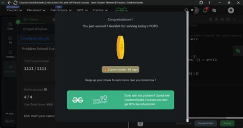 gfg160 day84 problemsolving codingskills geeksforgeeks keepimproving balamurugan t