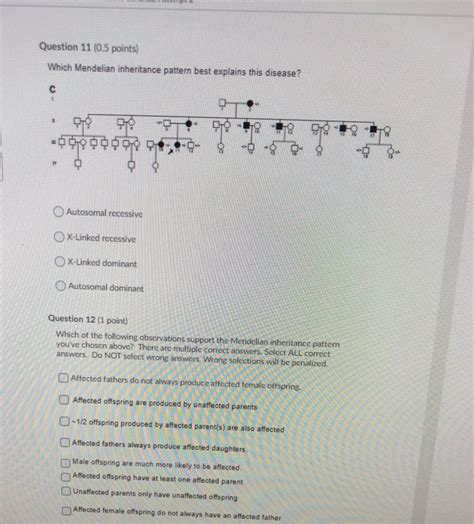 solved question 11 0 5 points which mendelian inheritance